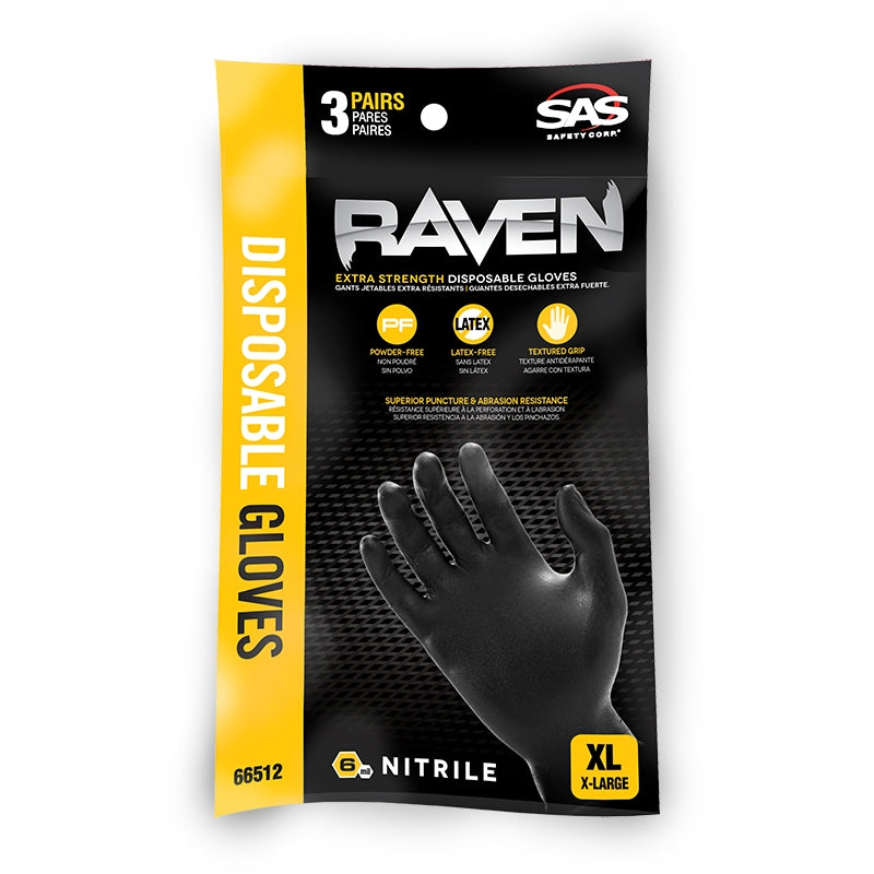 Raven Powder-Free Nitrile Exam-Grade Disposable Gloves - X Large - 3 ...